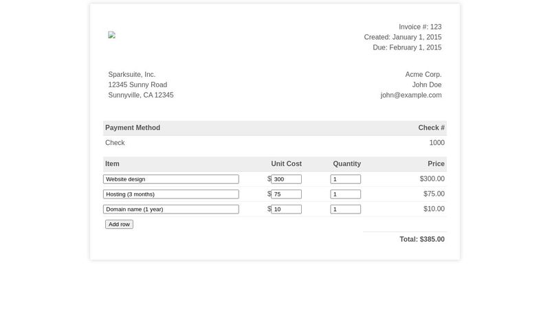 jQuery Invoice