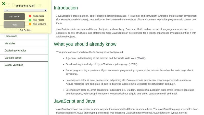 documentation for javascript