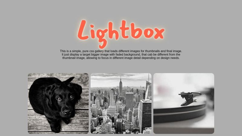 Pure CSS image lightbox with custom thumb image