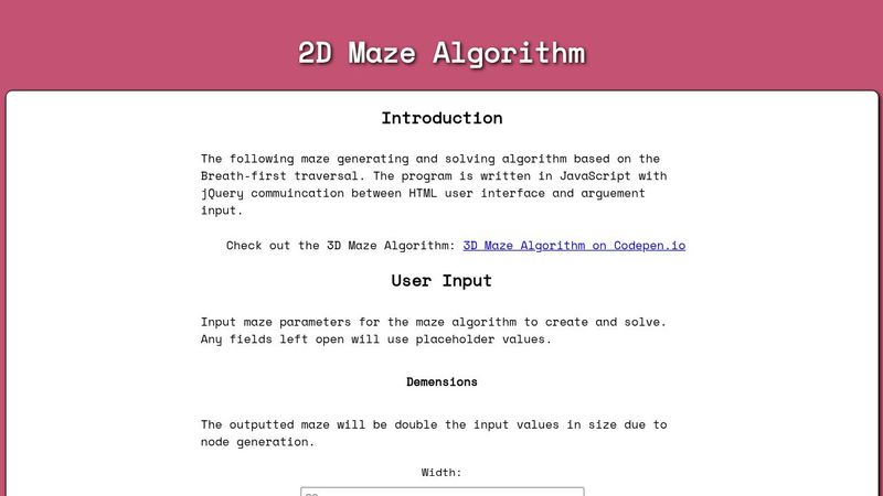 2D Depth-First Search Maze Algorithm