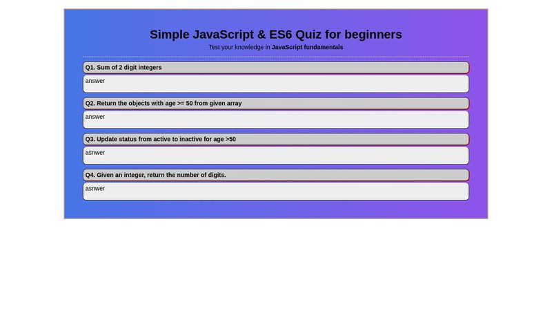 JavaScript ES6 beginners sample test / Quiz