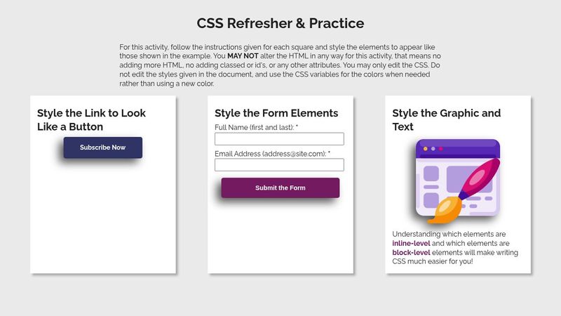 CSS Refresher and Practice - Mini Activity
