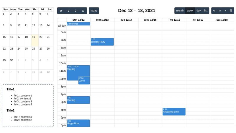 fullcalendar - monthly navi and remove data btn