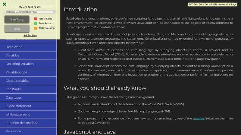 JavaScript: Technical Documentation Page