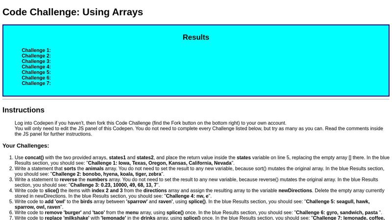 Code Challenge: Arrays Practice