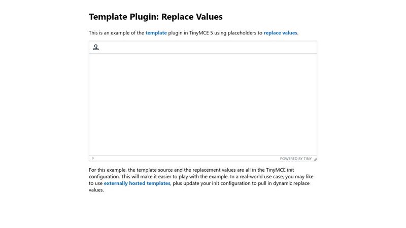 TinyMCE Template Plugin: Replace Values