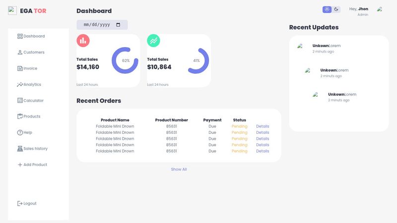 Admin Dashboard In Html, Css in Javascript