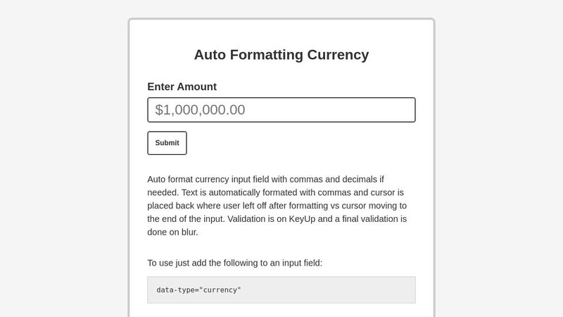 Currency Format Input Field Vanilla JS