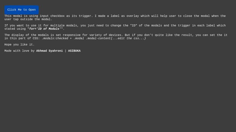 Pop Up Modals Without JS [Pure CSS + HTML]
