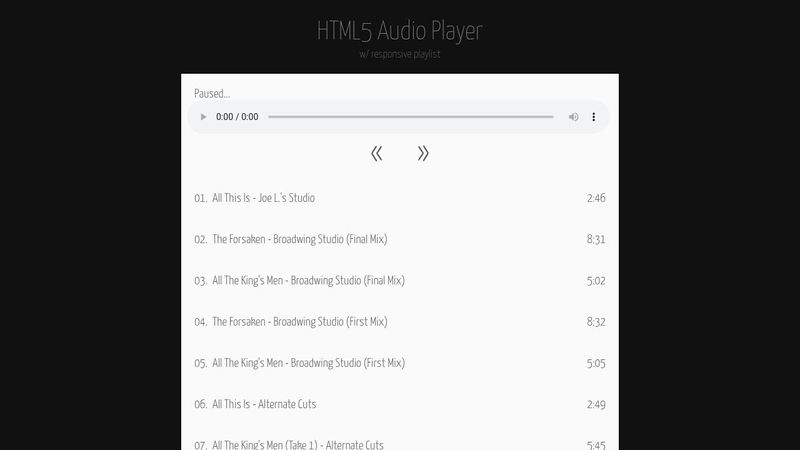HTML5 Audio Player w/ Responsive Playlist
