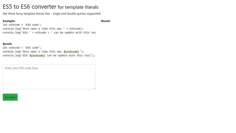 Auto template literals tool (ES5 to ES6 converter)