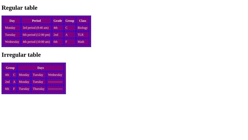 Assignment #7. Irregular Tables