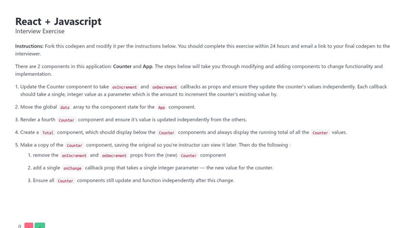 React + Javascript Interview Exercise