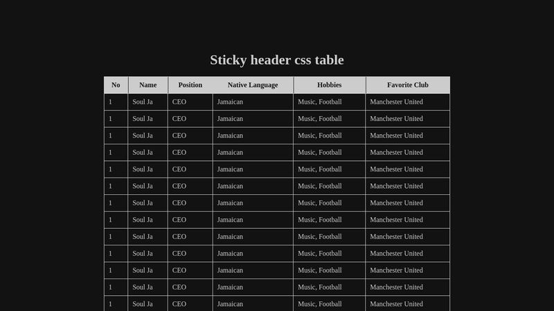 sticky table header