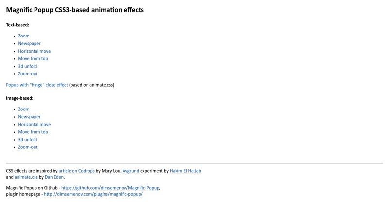 CSS3 animation effects for Magnific Popup