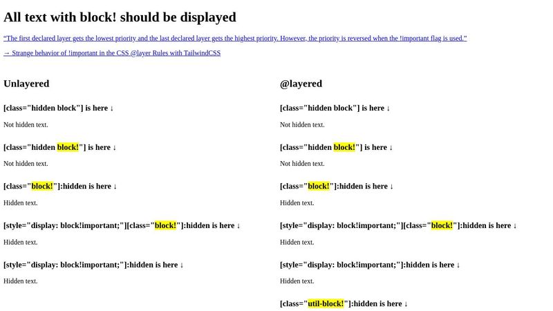 Strange behavior of !important in the CSS @layer Rules with Native CSS