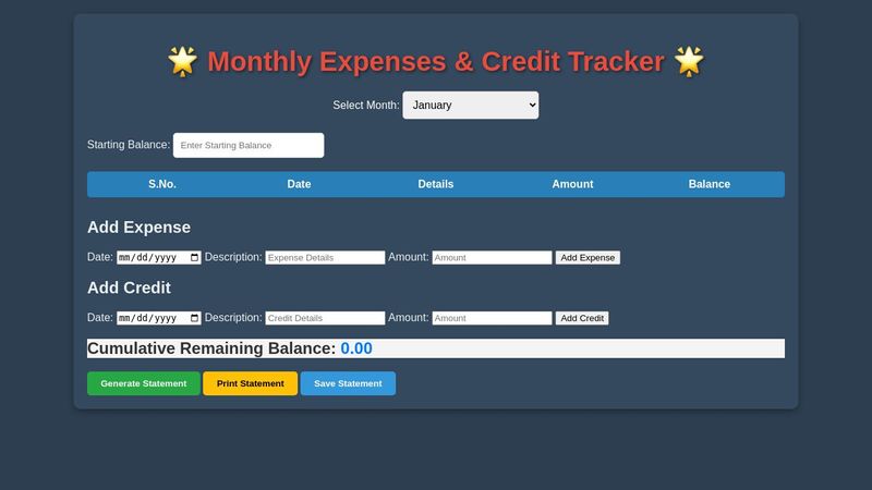 Monthly Expenses Calculator