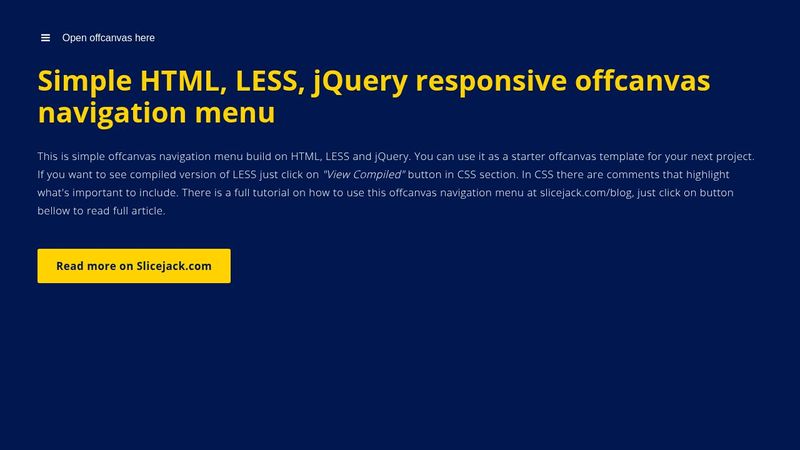 Simple HTML, LESS, jQuery responsive offcanvas navigation menu