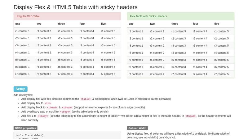 HTML5 Table with Sticky Headers