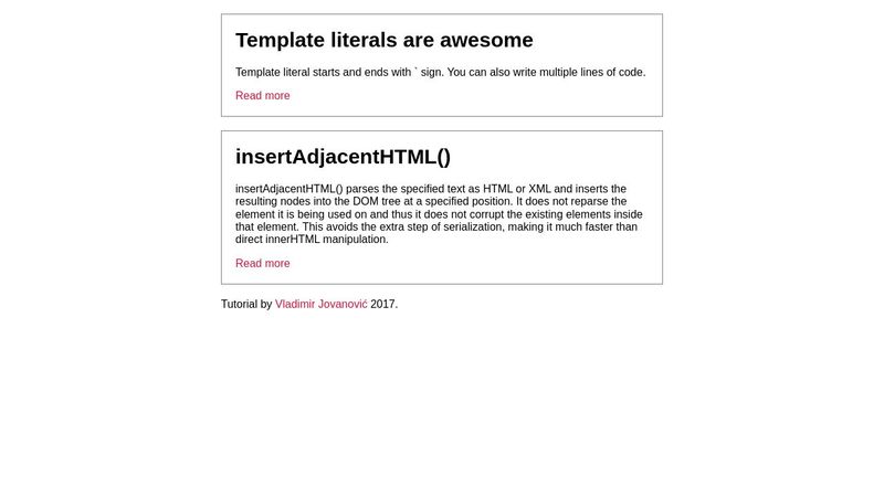 ES6 template literals in action