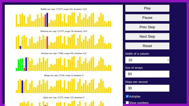 Array sort animation v 0.1.2