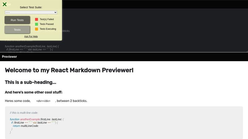 FreeCodeCamp Front-End Certification "Markdown Viewer"