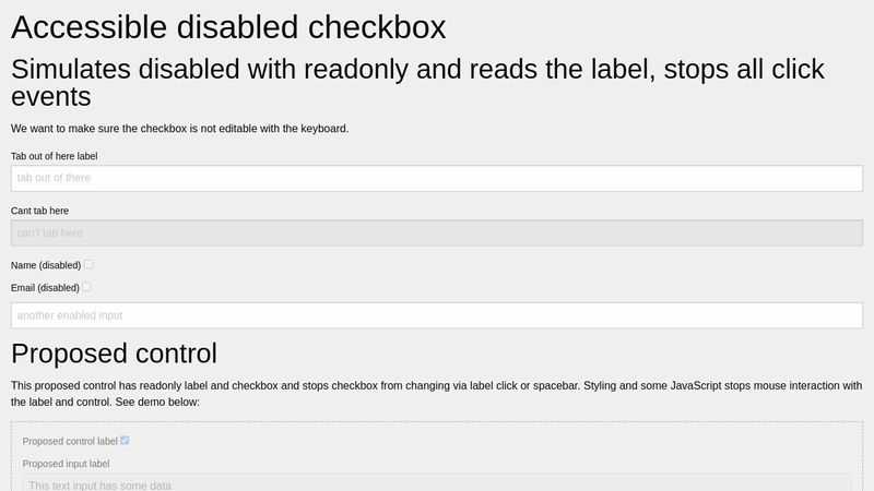 Accessible disabled checkbox