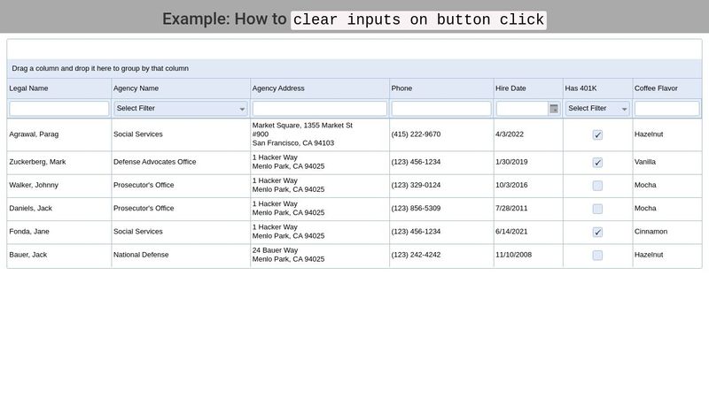 How to clear inputs on button click