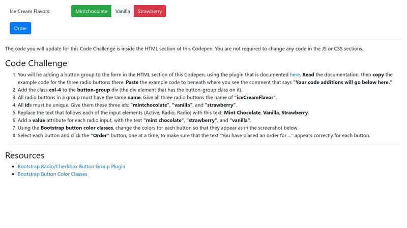 Code Challenge: Bootstrap Radio Button Group