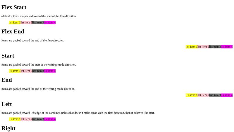 flexbox alignment: justify-content