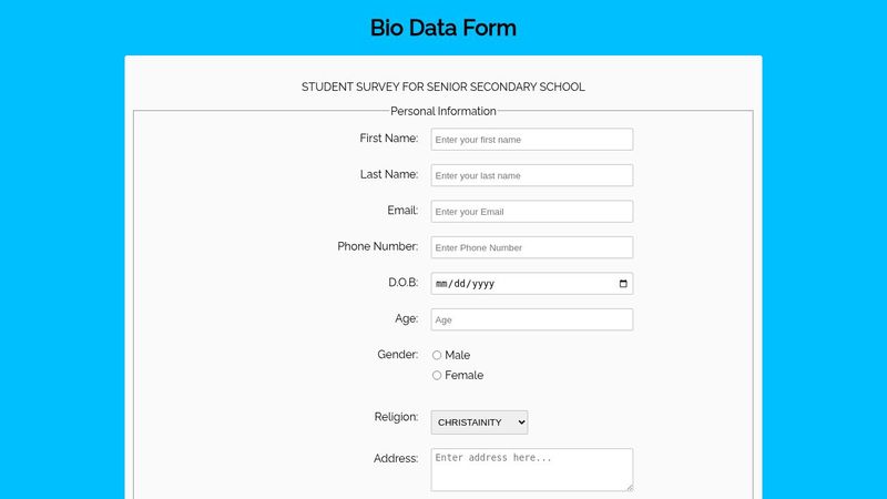 Student Bio Data Form