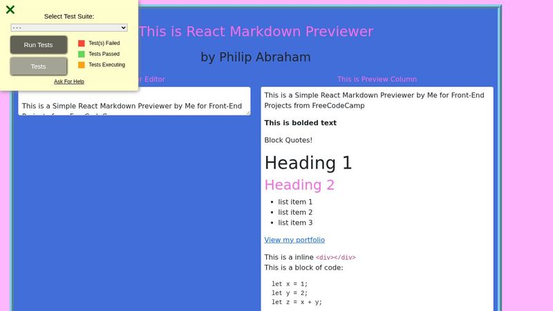 React Markdown Previewer(FreeCodeCamp-Philip)