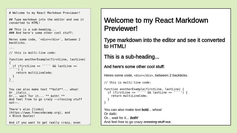 Simple React Markdown Previewer