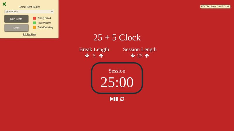 25 + 5 Clock FreeCodeCamp