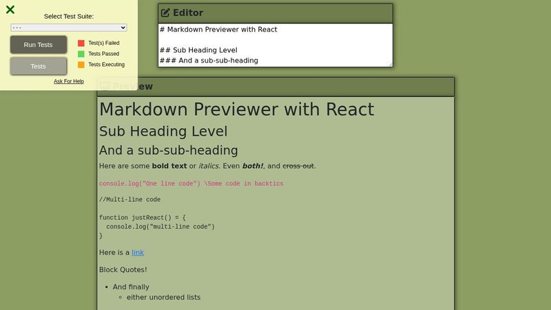 Build a Markdown Previewer (FCC: React+Bootrstrap training)