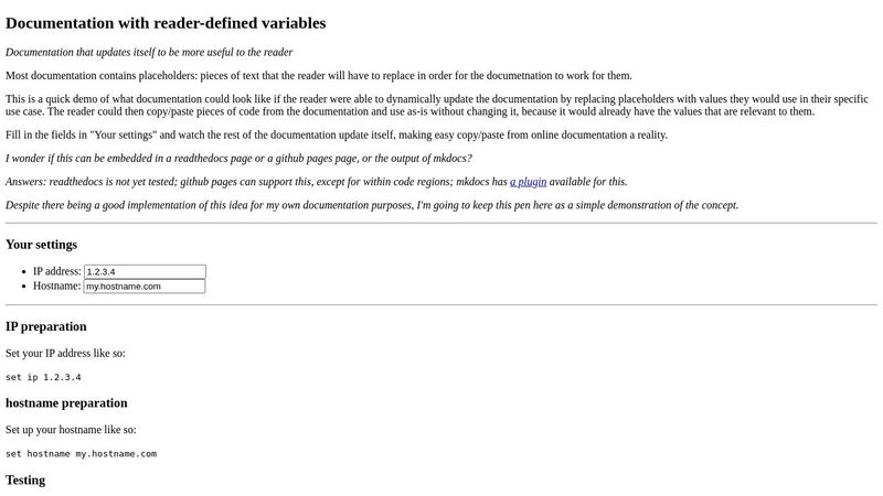 Documentation with reader-defined variables