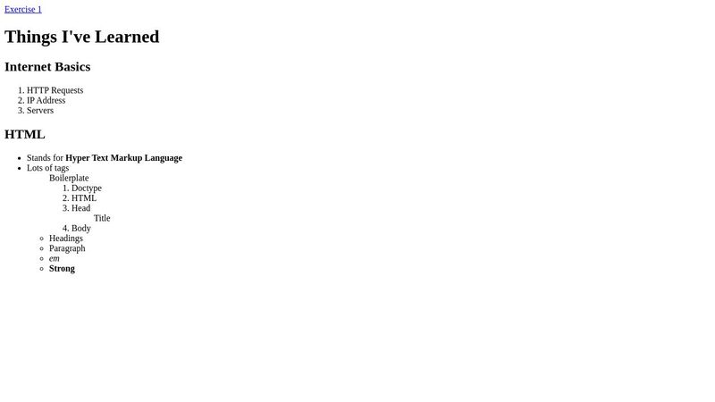 HTML List Assignment : Exercise 1