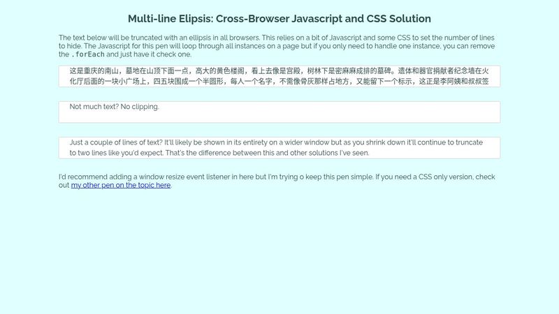 Multi-line Ellipsis with Javascript and CSS