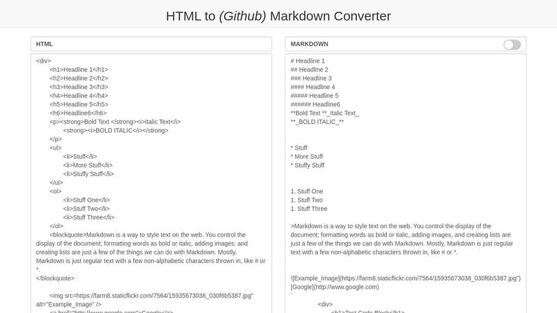 HTML to Github Markdown Converter