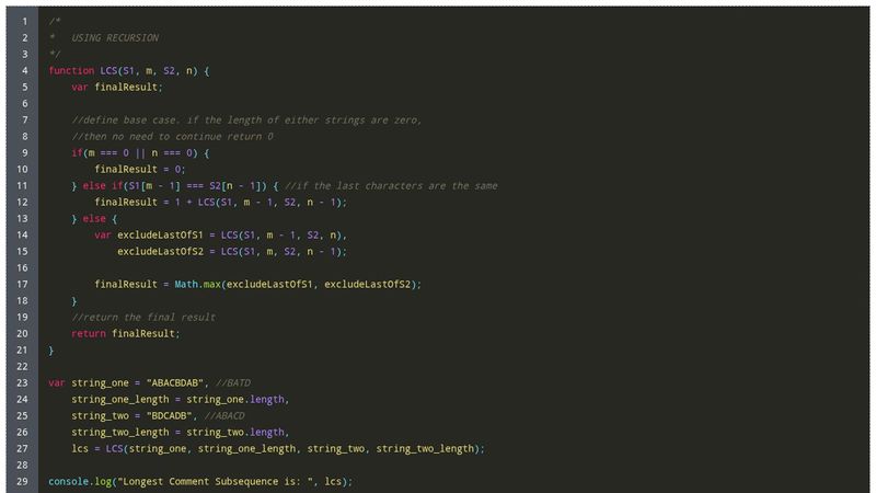 Longest Common Subsequence - Javascript