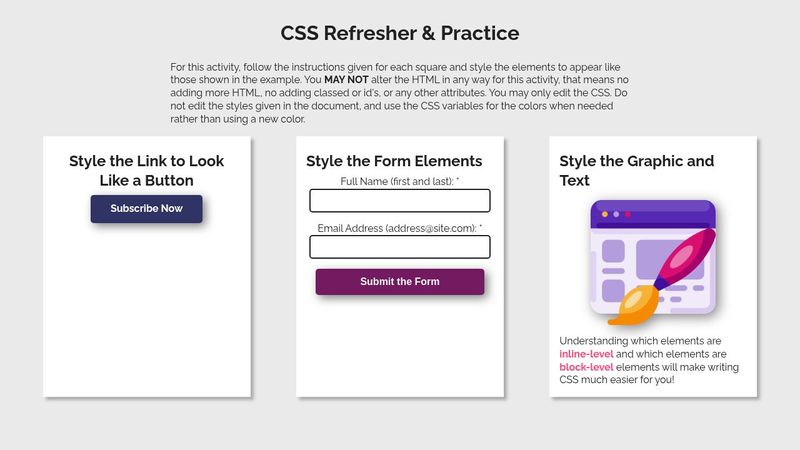 CSS Refresher and Practice - Mini Activity - STARTER - FORK