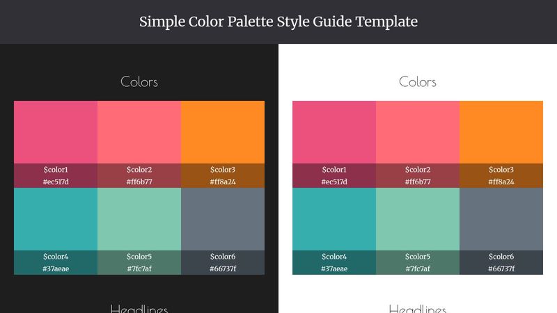 Color Palette sample in a simple style guide template