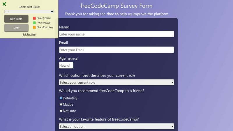 FreeCodeCamp Survey Form
