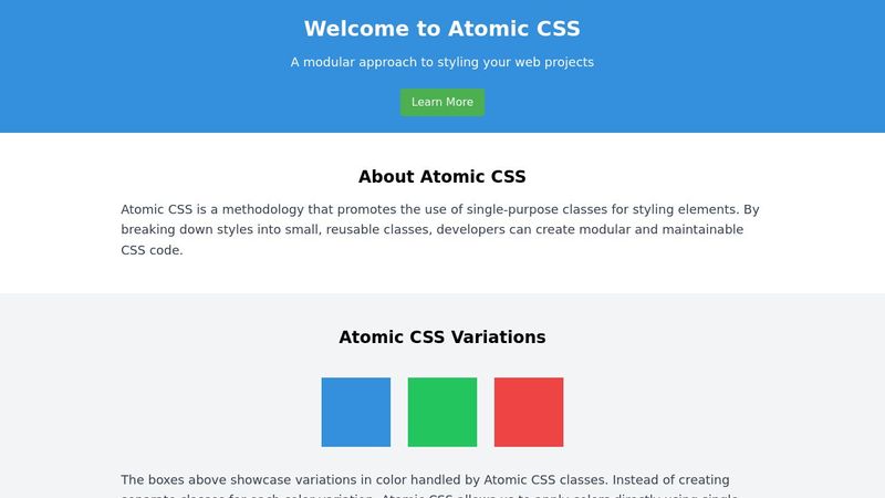 Atomic css simple landing page