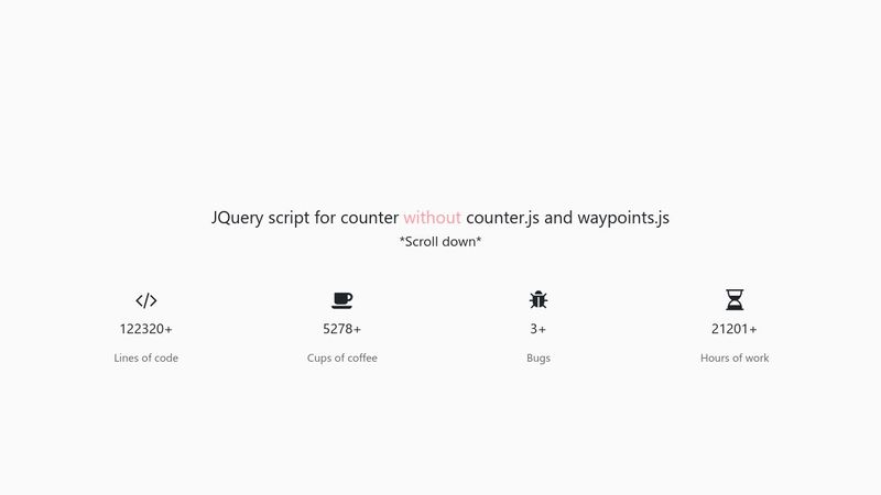 JQuery Counter up script (WITHOUT counter-up.js and waypoints.js)