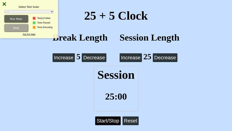 FreeCodeCamp 25 + 5 Clock