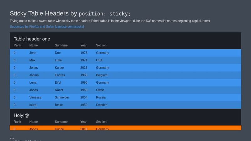 STICKY TABLE HEADERS - MULTI TABLES