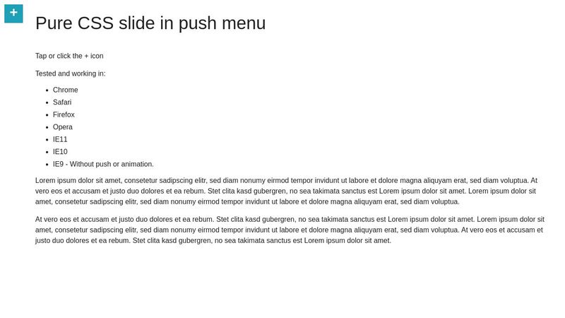 Pure CSS slide in push menu