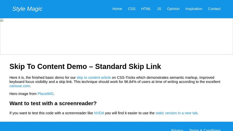 Skip To Content Demonstration - Standard Skip Link