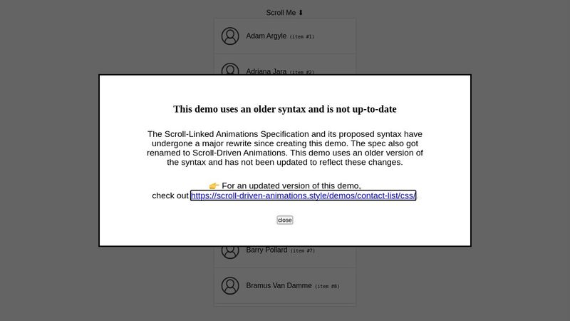 Scroll-Linked Animations: Fly-In Contact List (Fly-In + Fly-Out) (CSS + view-timeline 2022 ...
